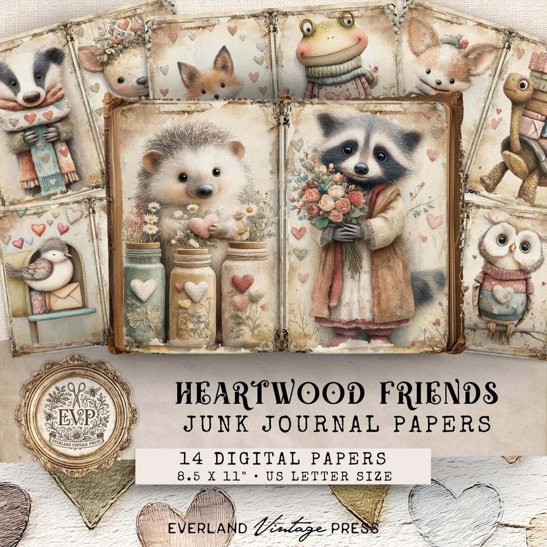 Heartwood Friends Woodland Valentine Journal Pages, Whimsical Animal ...
