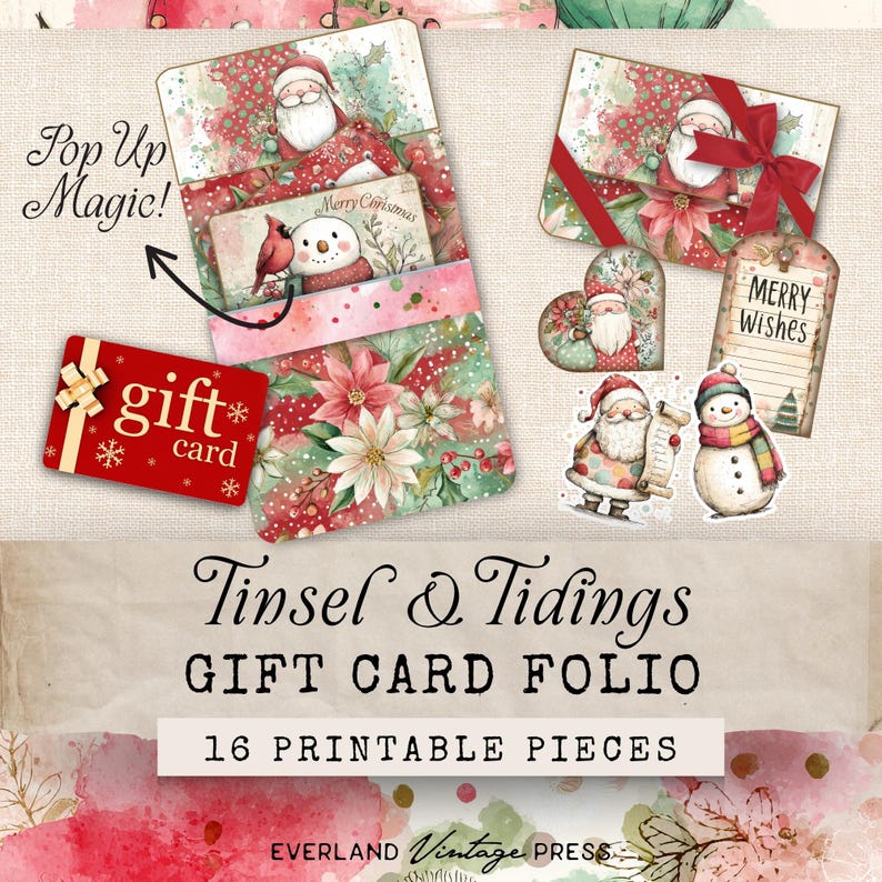 Christmas Happy Mail Folio Kit, Gift Card Holder Digital Papers, Junk ...