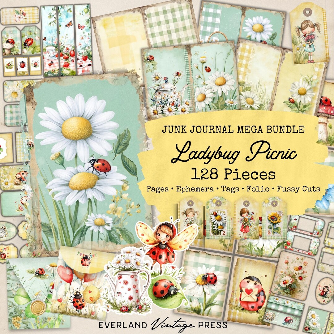 Ladybug Junk Journal Pages, Whimsical Ladybug Junk Journal Kit, Nature ...