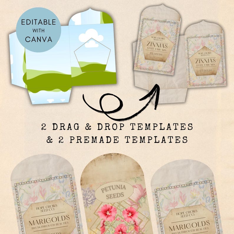 Seed Packet Template Canva, Seed Packet Ephemera, Blank Seed Packet ...