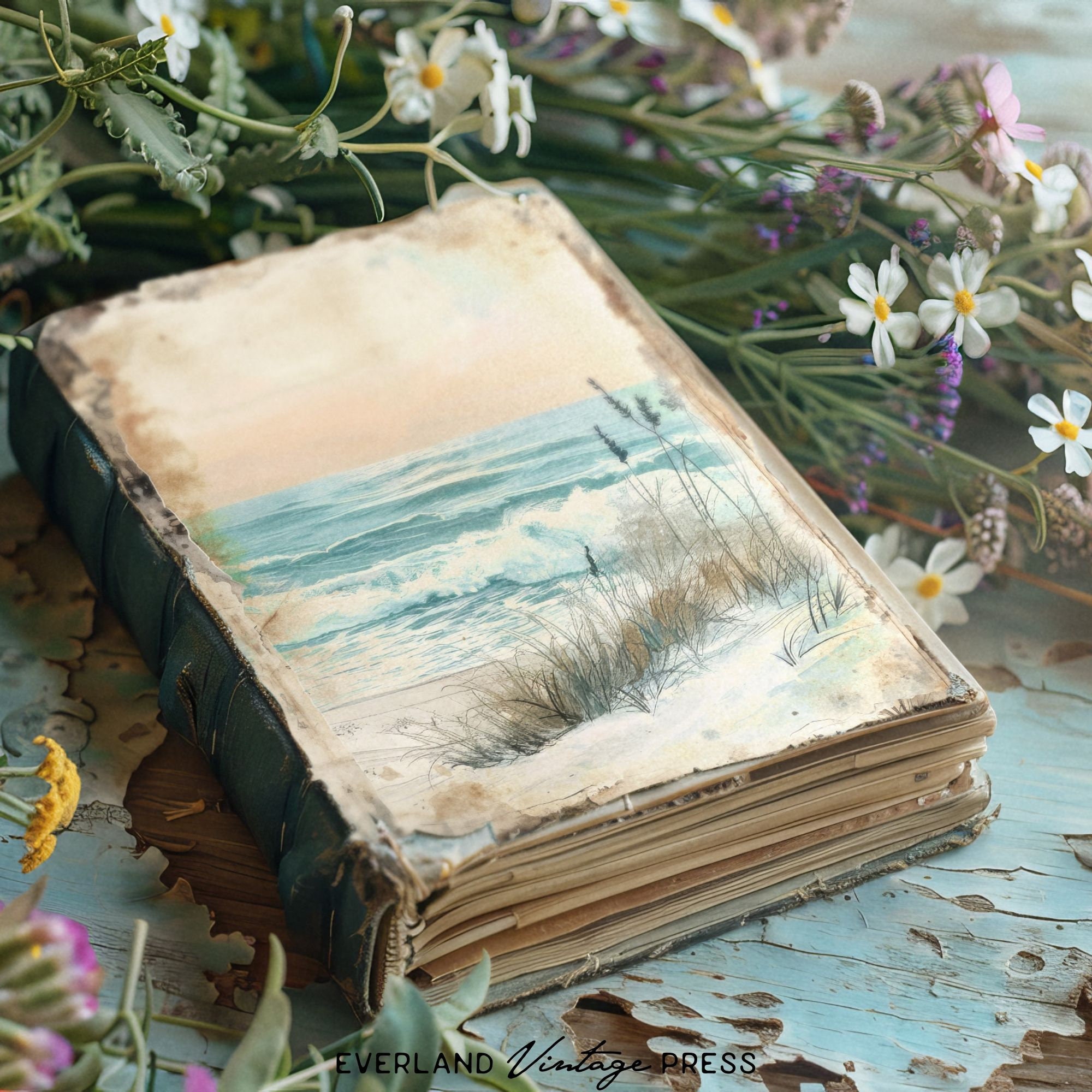 Coastal Junk Journal Kit, Beach Theme Junk Journal Pages, Ocean Theme ...