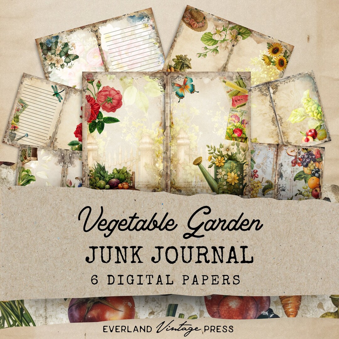 Vegetable Garden Junk Journal Kit, Cookbook Junk Journal Kit, 6 Digital ...