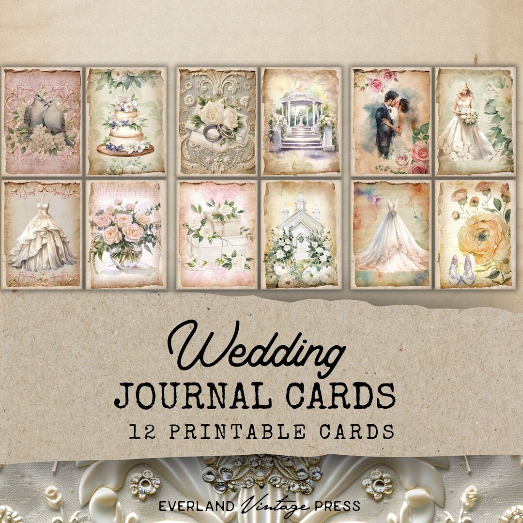 Whimsical Wedding Junk Journal Cards, Wedding Junk Journal Kit, 12 ...