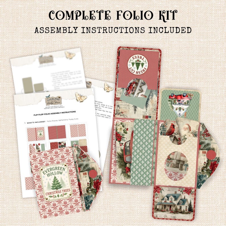 Evergreen Hollow Flip Flop Folio Kit, Digital Papers Retro Christmas ...