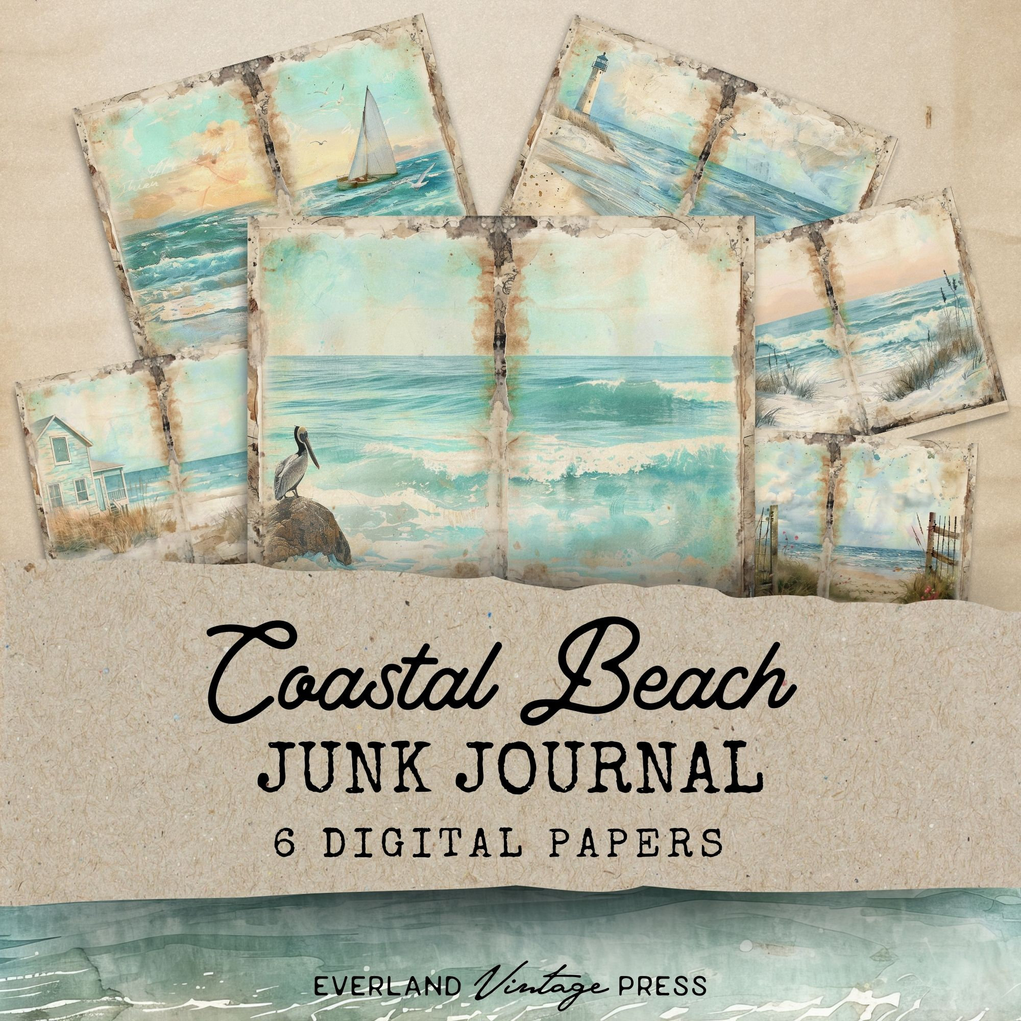 Coastal Junk Journal Kit, Beach Theme Junk Journal Pages, Ocean Theme ...