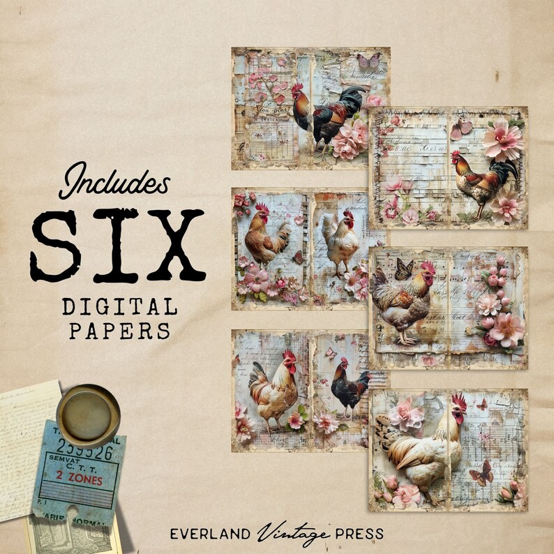 Fancy Chicken Junk Journal Printable Papers, Fancy Chicken Journal Kits ...