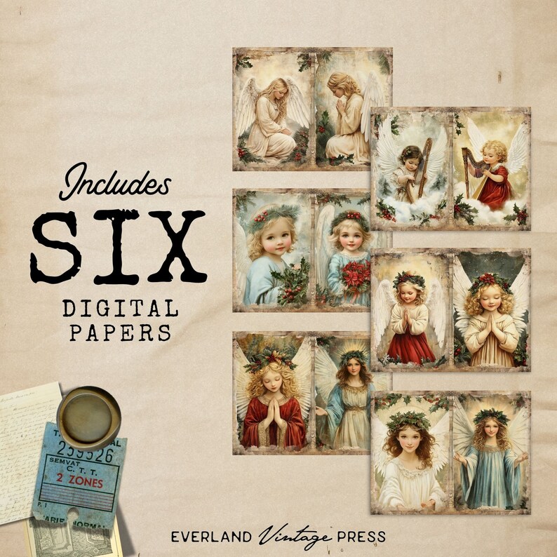 Christmas Angels Junk Journal Kit, Christmas Junk Journal Pages Angels ...