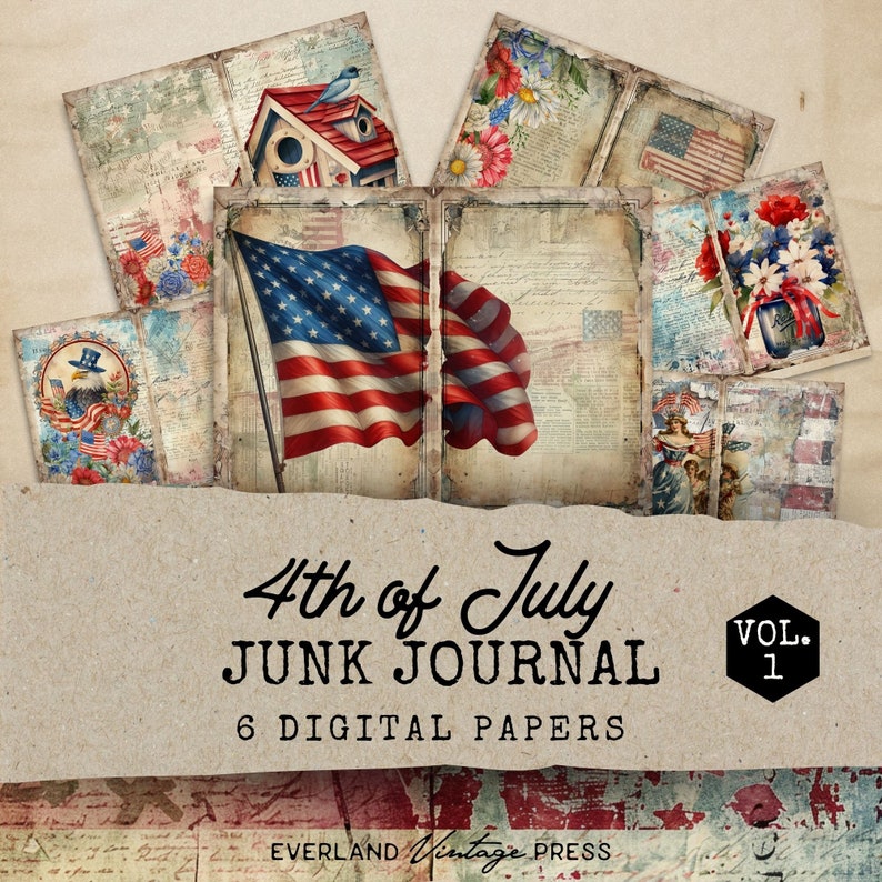 Junk Journal Kit 4th July Bundle 90 Pieces, Fourth of July Ephemera ...