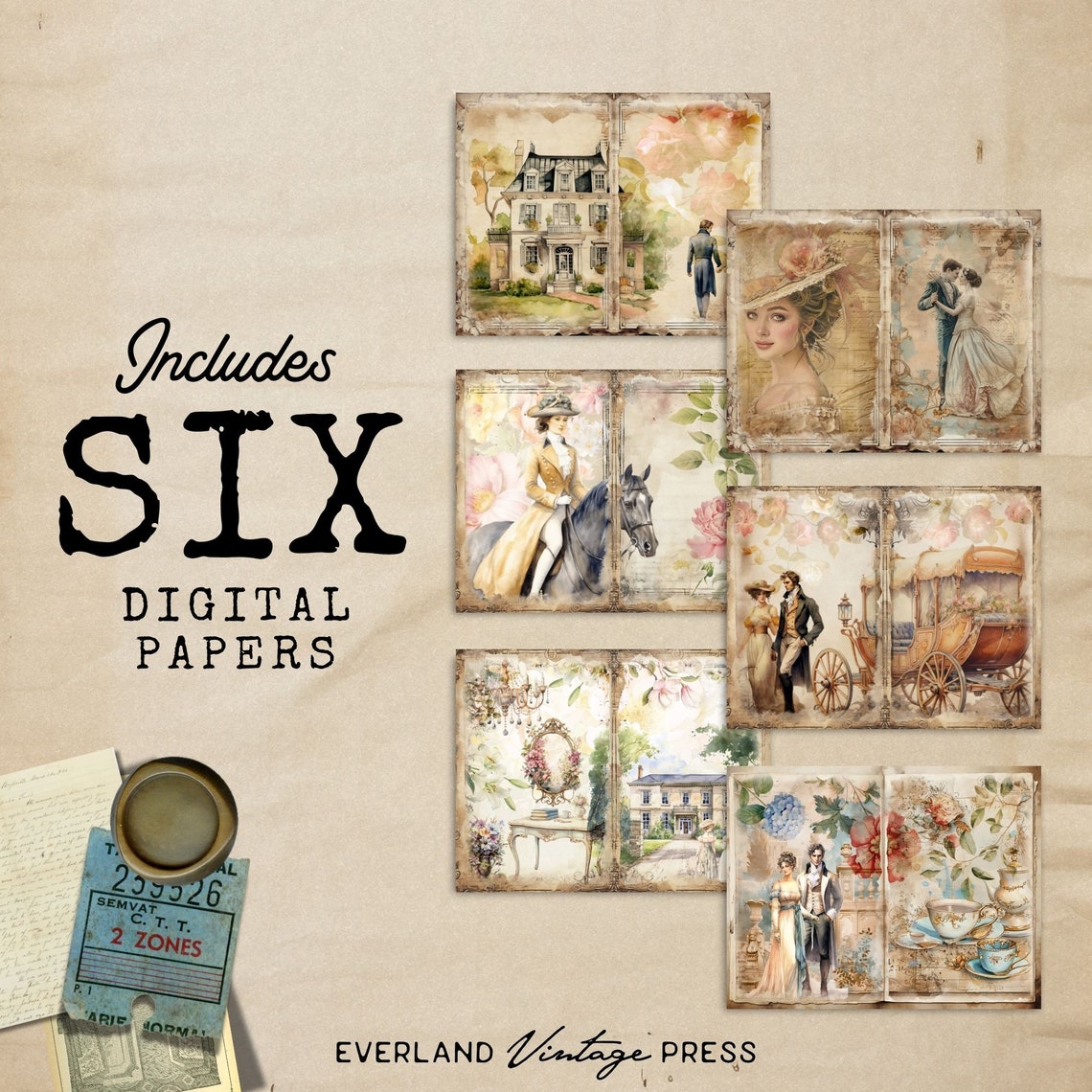 Regency Era Junk Journal, Junk Journal Kit Regency, 6 Digital Journal ...