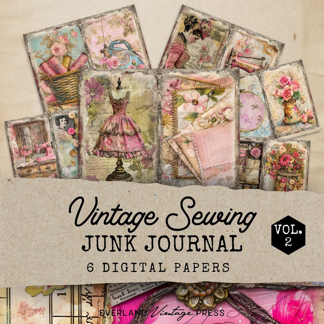 Sewing Theme Printable Junk Journal, Sewing Junk Journal Kit, 6 Sewing ...