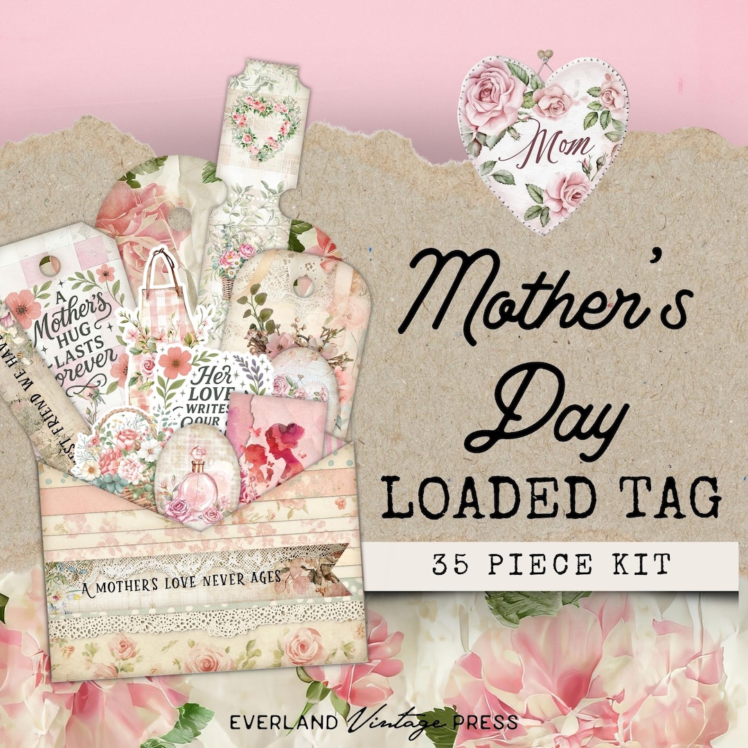 Mother's Day Folio, Spring Loaded Tags, Loaded Pocket Tag Kit, Vintage ...