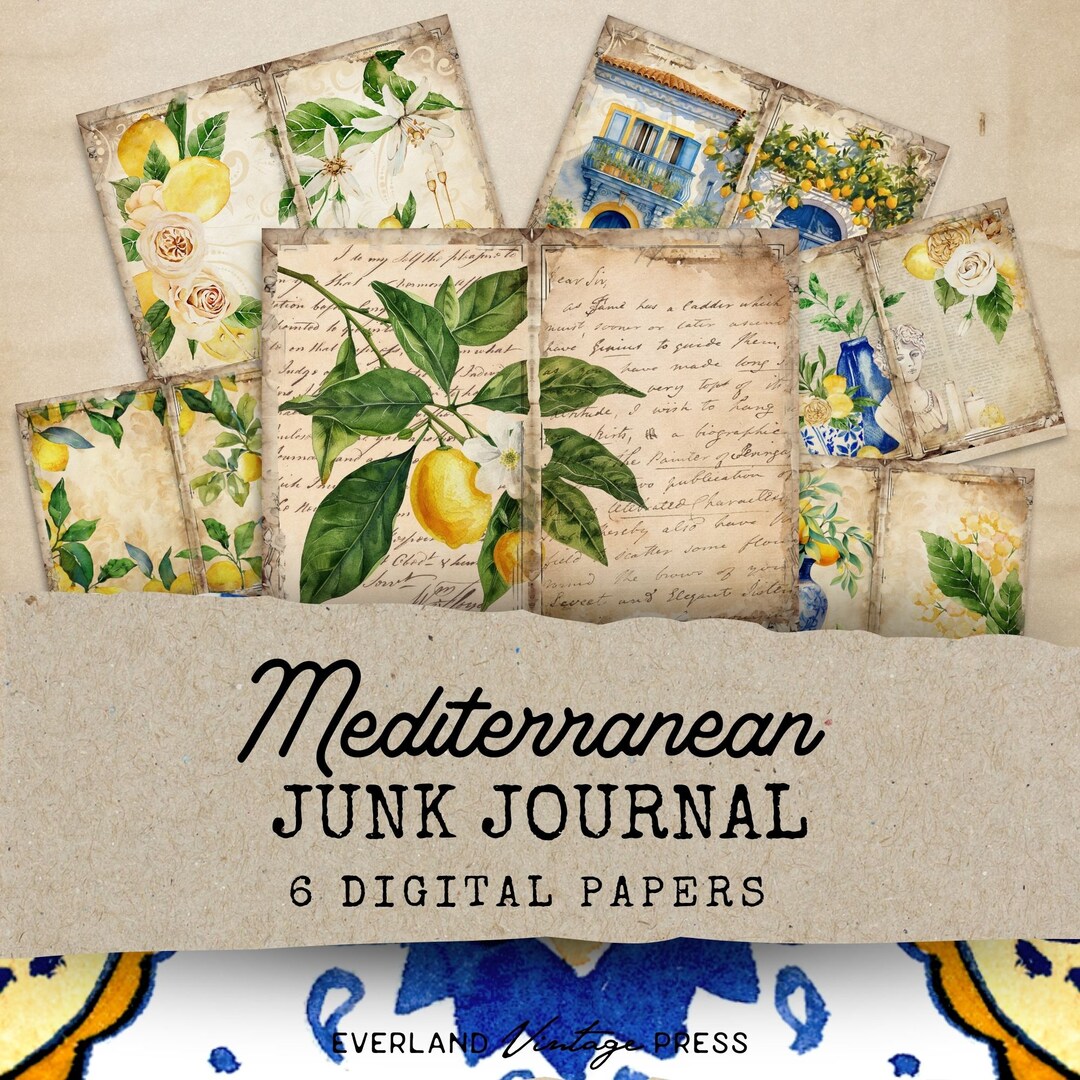 Lemon Junk Journal Pages, Mediterranean Tile Junk Journal Printable ...