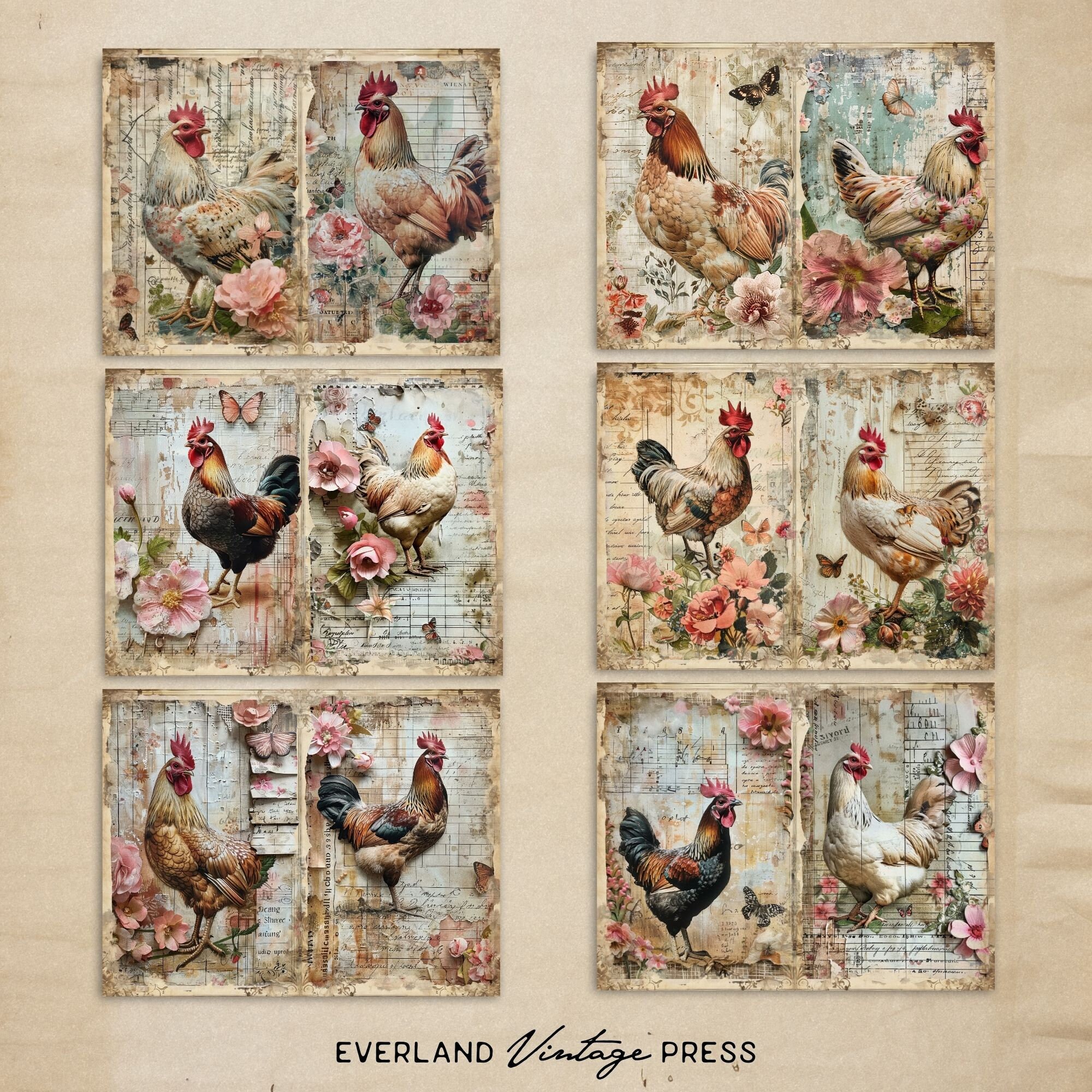 Fancy Chicken Junk Journal Printable Paper, Fancy Chicken Journal Kits ...