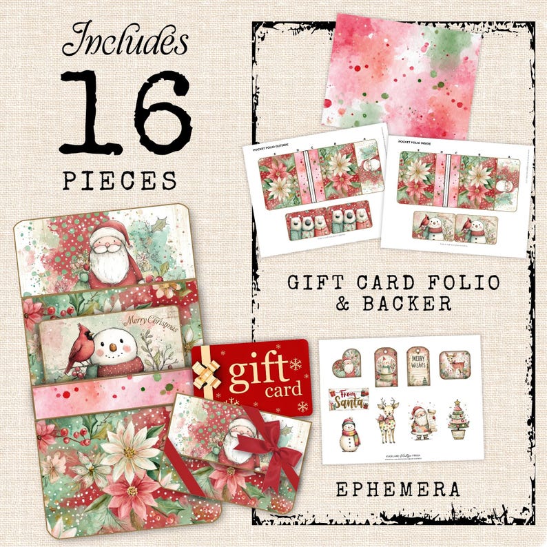 Christmas Happy Mail Folio Kit, Gift Card Holder Digital Papers, Junk ...