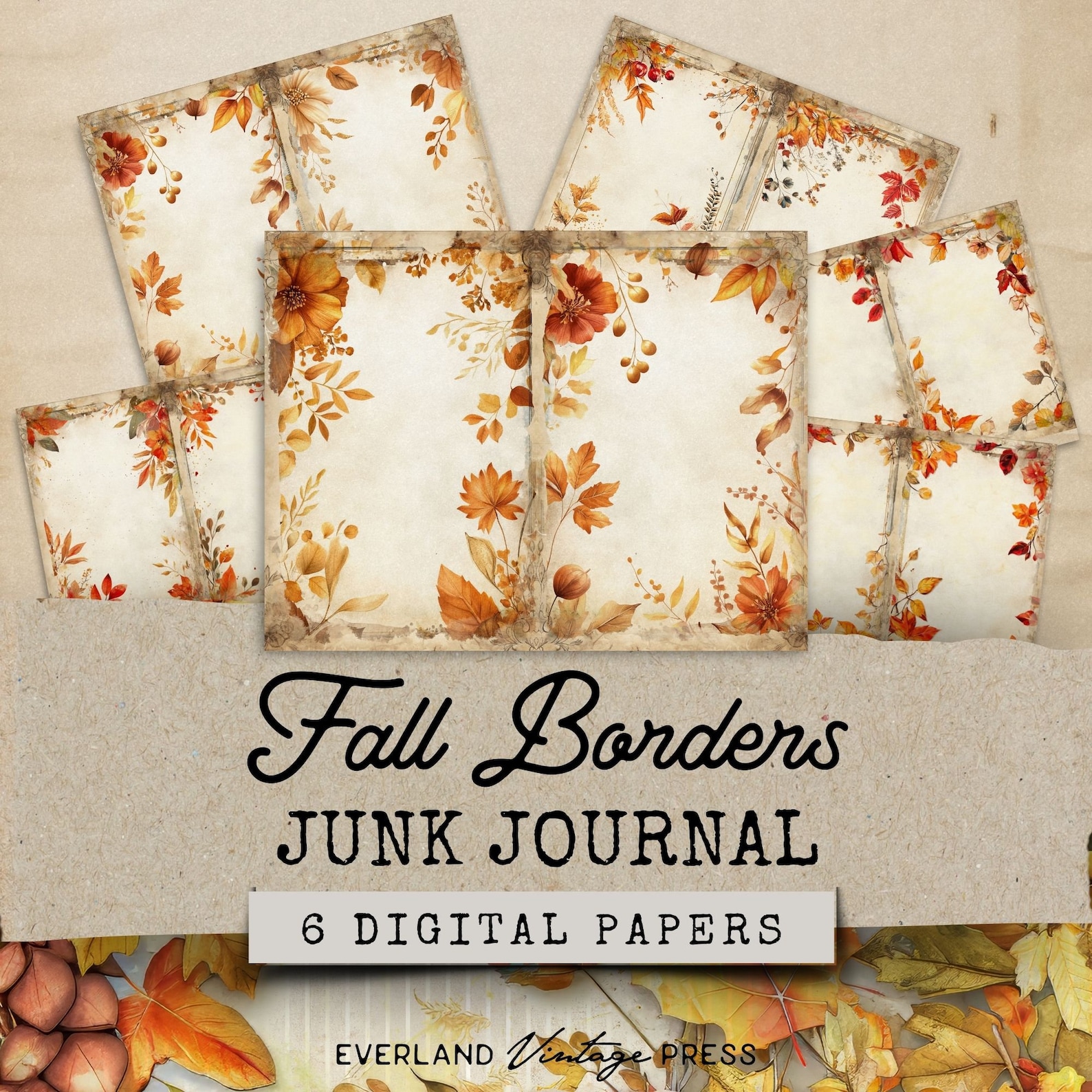 Fall Borders Journal Papers, Cozy Autumn Junk Journal Kit, 6 Cozy Fall ...