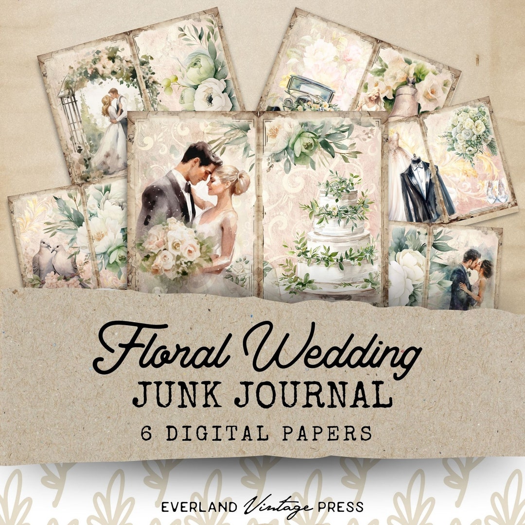Whimsical Wedding Junk Journal, Wedding Junk Journal Pages, 6 Digital ...