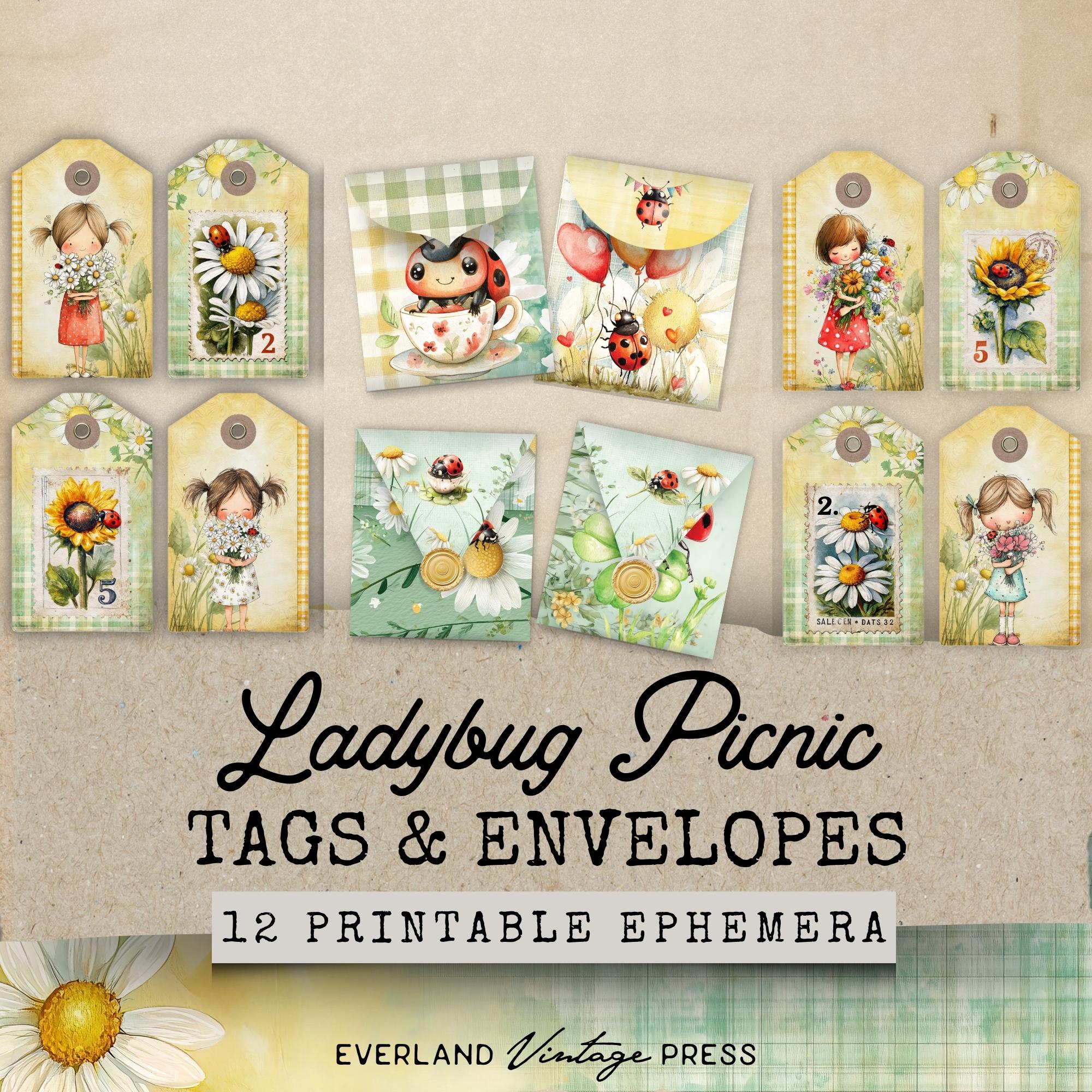 Ladybug Journal Tags, Ladybug Folio Kit Envelopes, Ladybug Junk Journal ...
