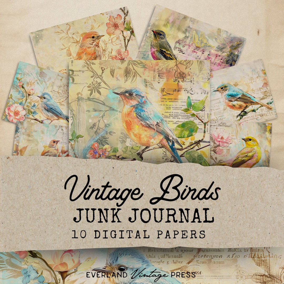 Colorful Digital Art Birds Junk Journal, Vintage Bird Junk Journal ...