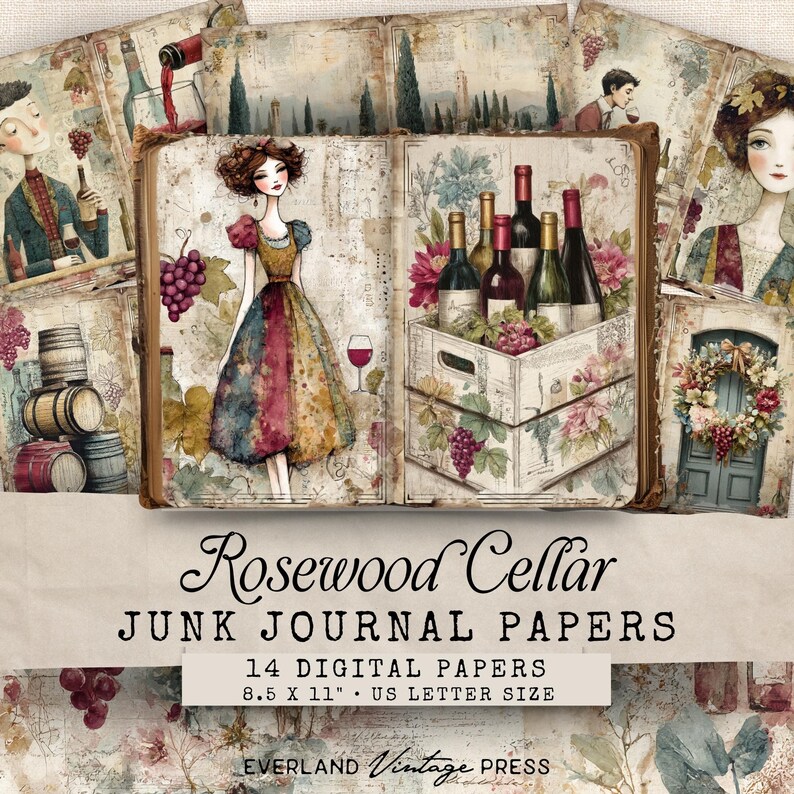 Wine Junk Journal,industrial Grunge Label,printable Ephemera Wine ...