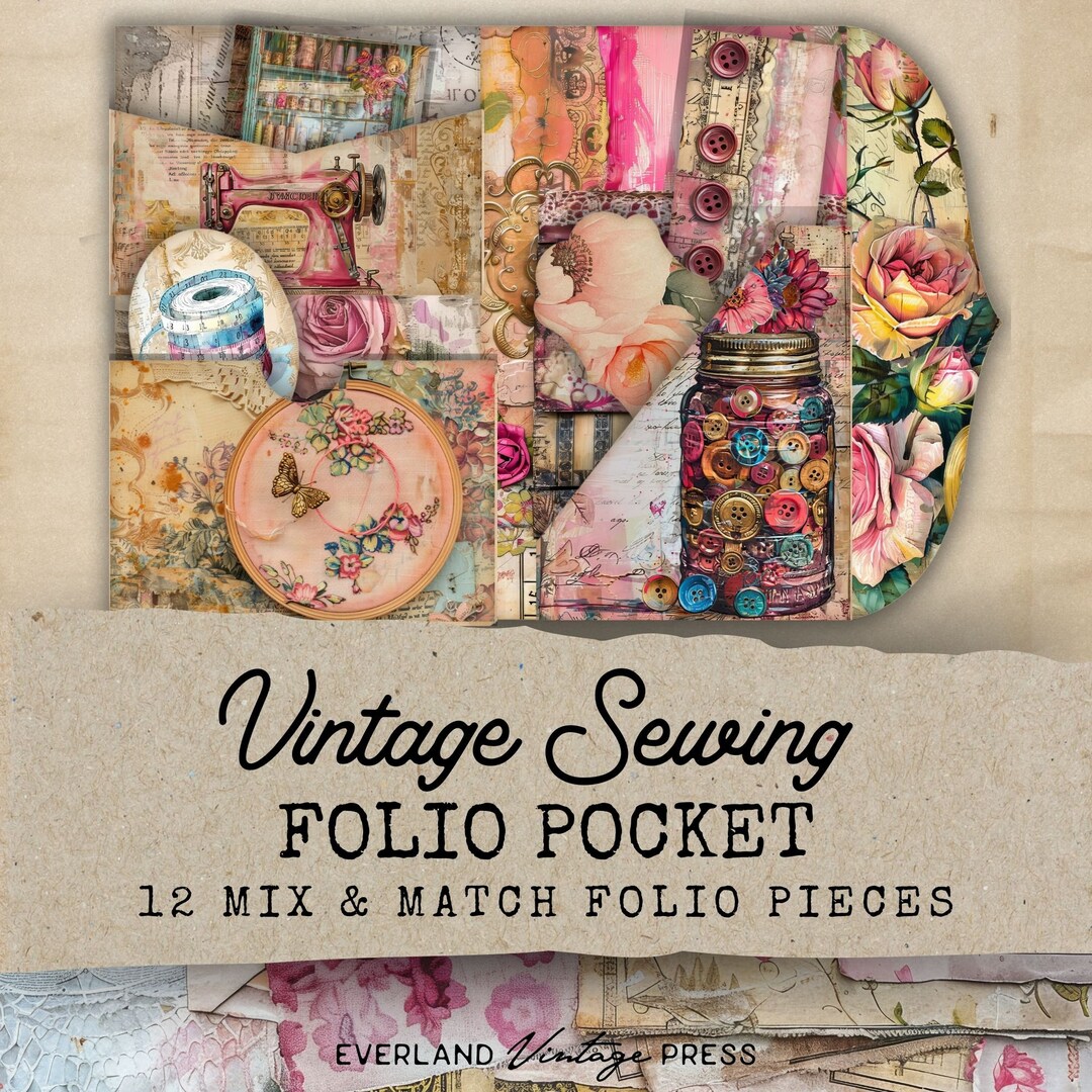 Sewing Theme Printable Junk Journal, 12 Printable Pocket Ephemera ...