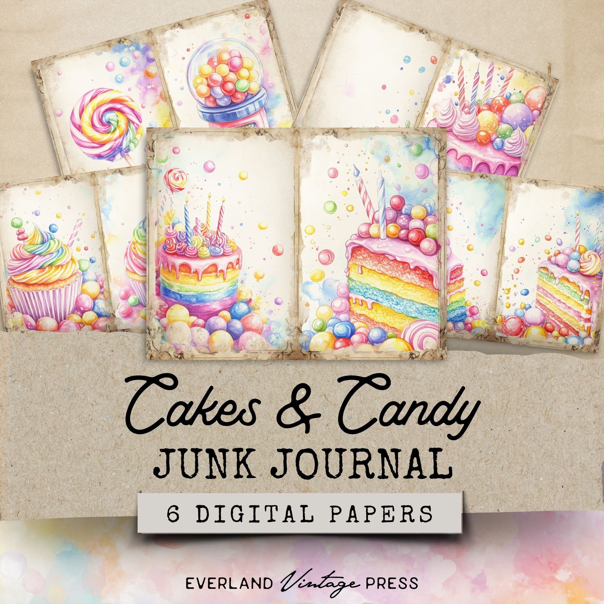 Candy Shop Junk Journal, Rainbow Junk Journal Papers, Pastel Pink and ...