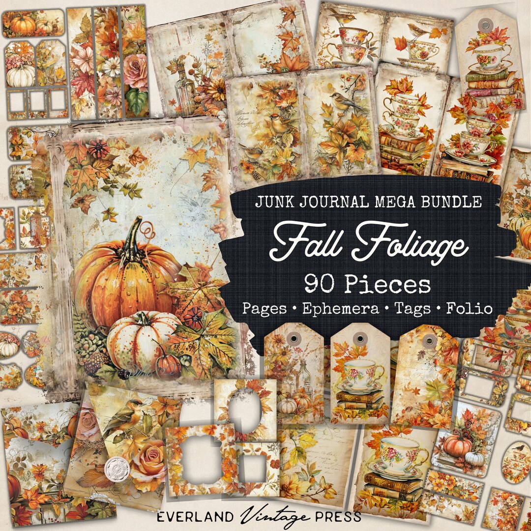 Cozy Fall Junk Journal Bundle-90 Pieces, Farm Folio Ephemera, Fall ...