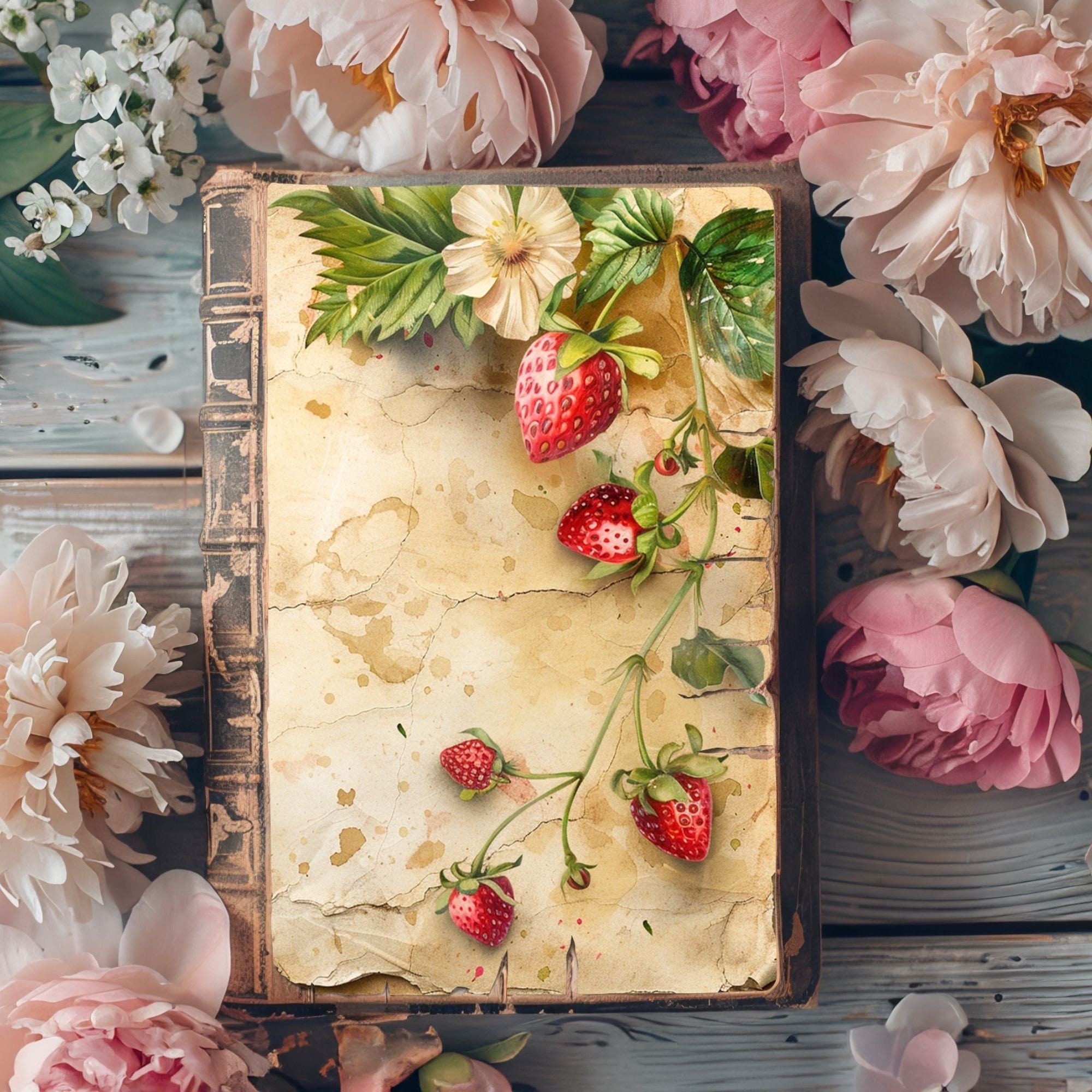 Strawberry Junk Journal Kit, Shabby Chic Junk Journal Digital Paper ...