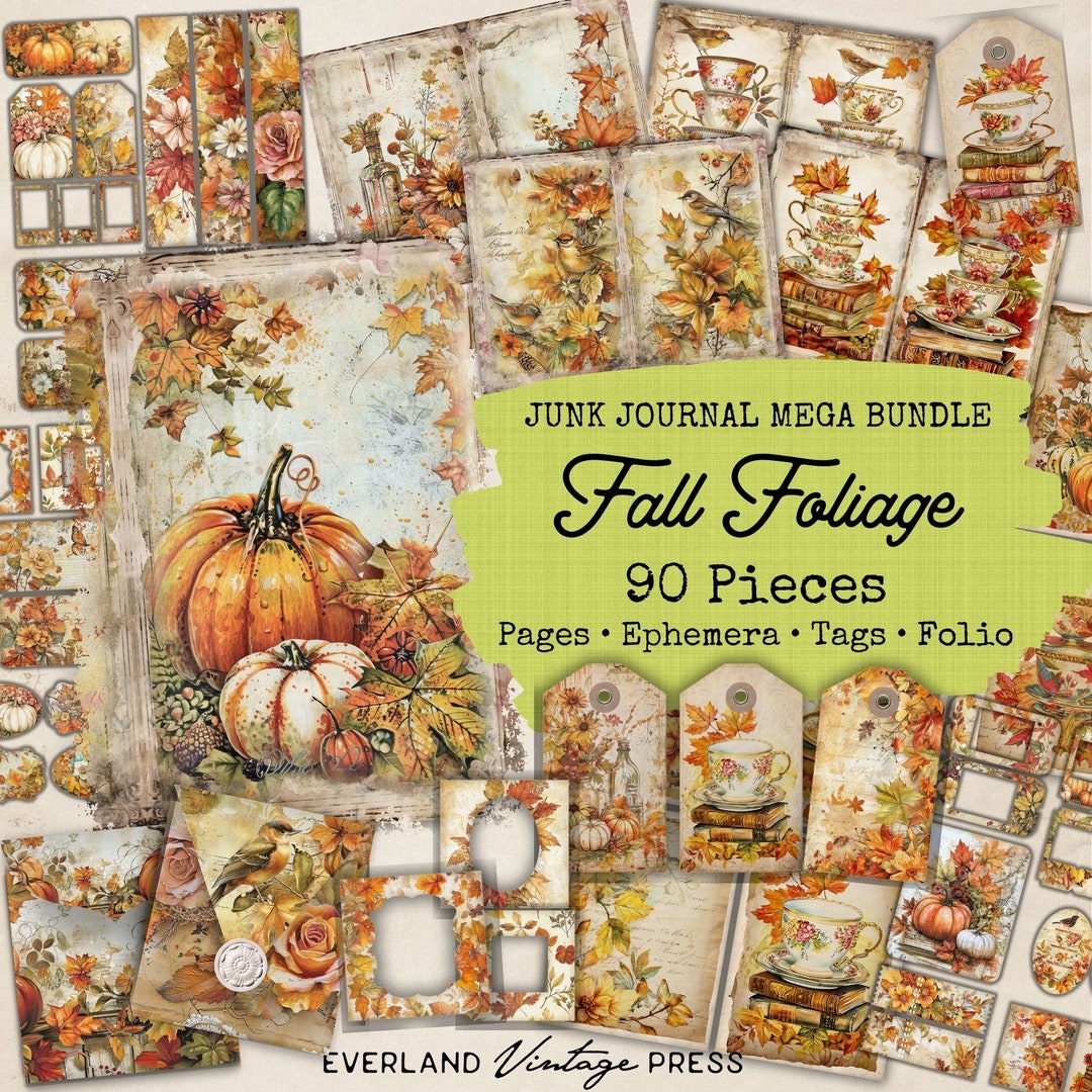Cozy Fall Junk Journal Bundle-90 Pieces, Farm Ephemera, Fall Foliage ...