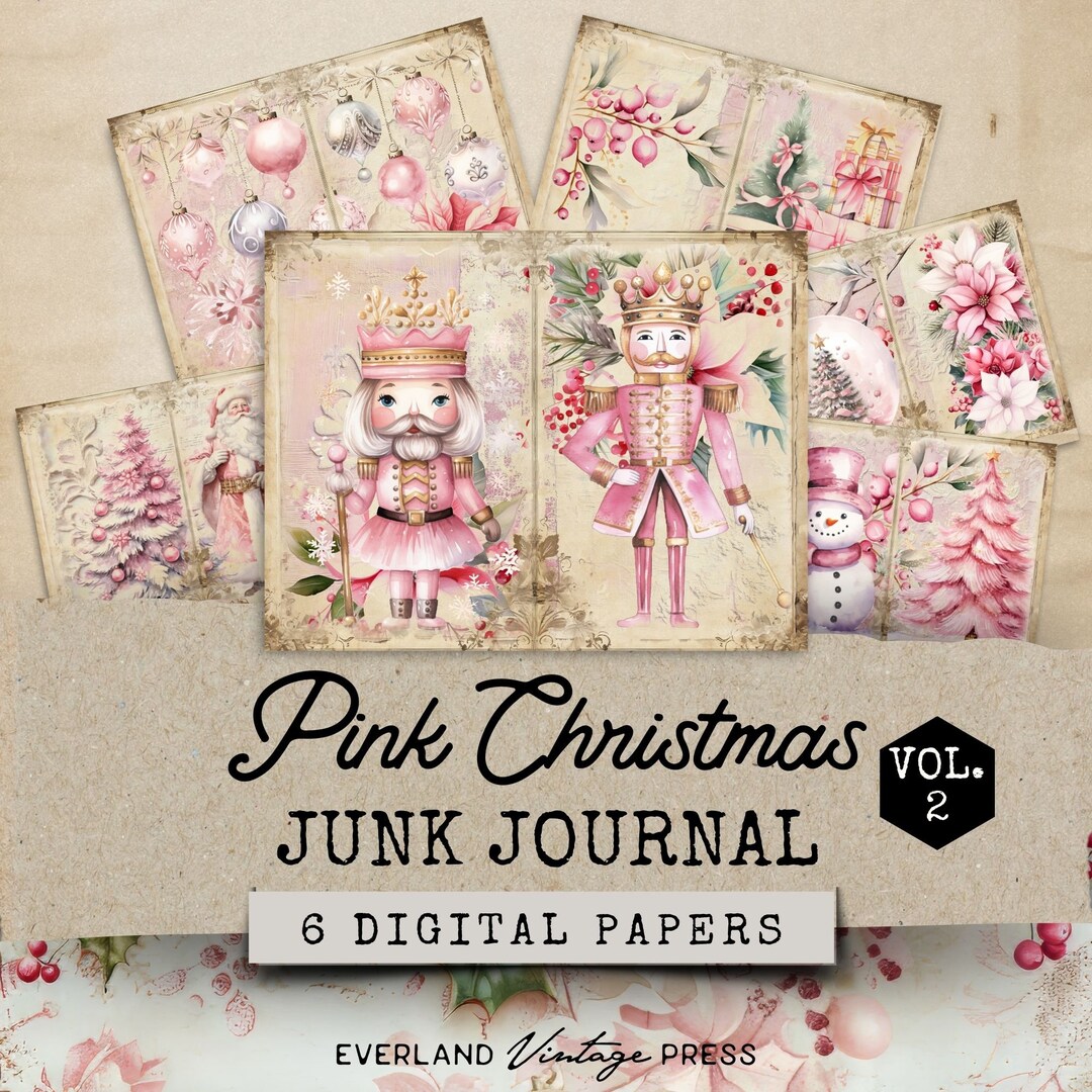 Pink Traditional Christmas Junk Journal Kit, Pink Vintage Christmas ...