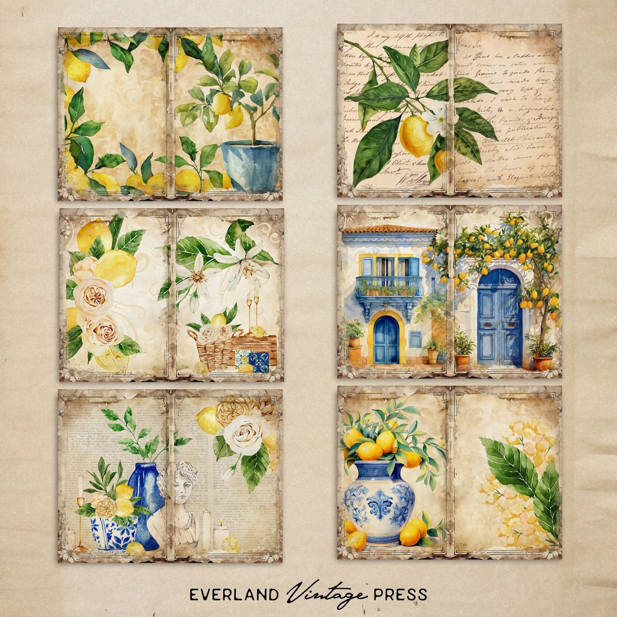 Lemon Junk Journal Pages, Mediterranean Tile Junk Journal Printable ...