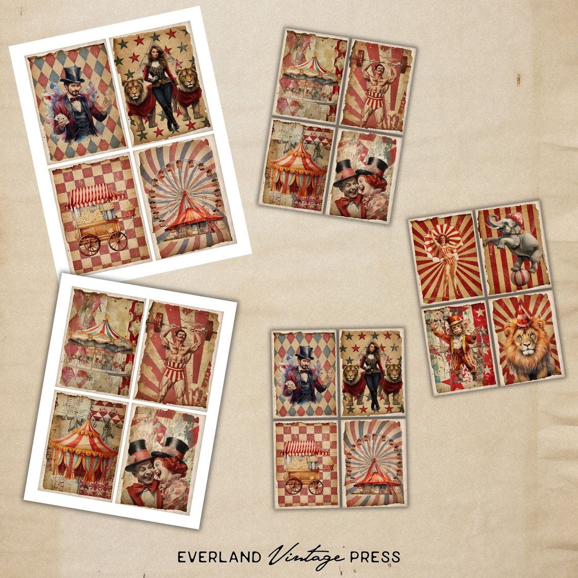 Circus Junk Journal Cards, 12 Printable Ephemera Junk Journal Cards ...