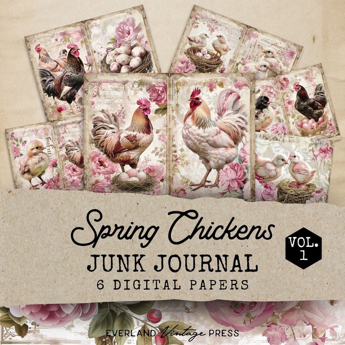 Spring Chicken Junk Journal Printable, Spring Chicken Journal Kits, 6 ...
