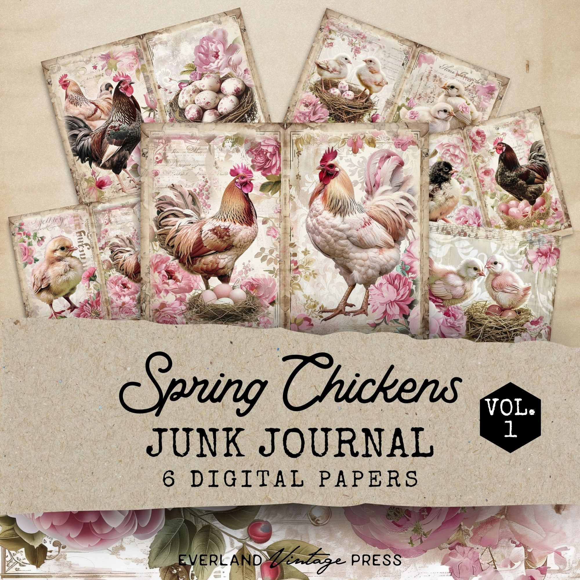 Spring Chicken Junk Journal Printable, Spring Chicken Journal Kits, 6 ...