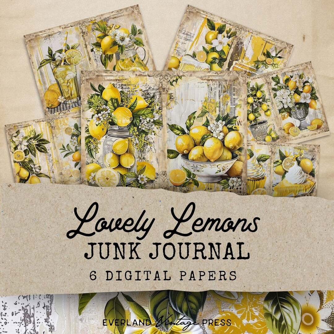 Lemon Junk Journal Kit, Lemon Junk Journal Printable Pages, 6 Digital ...