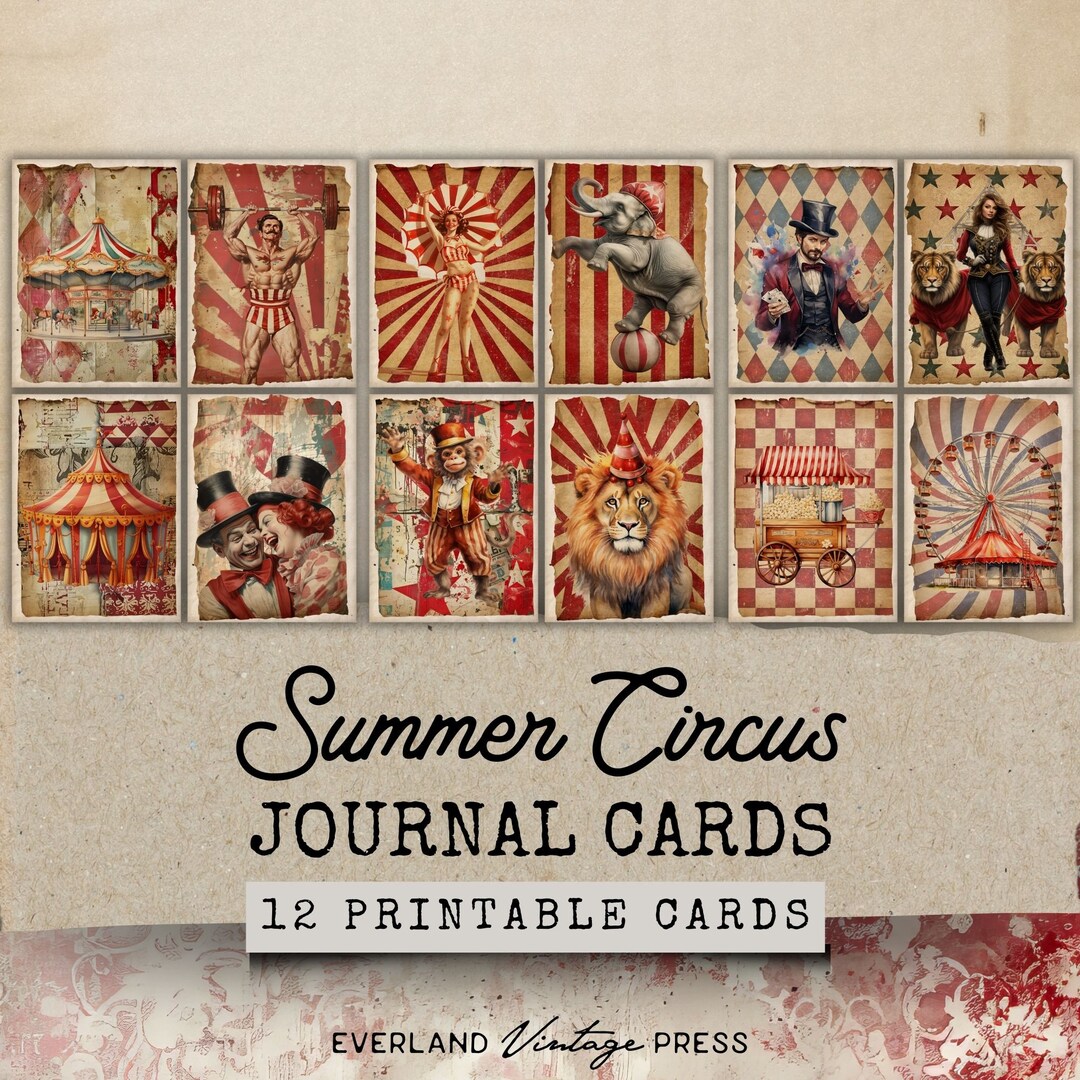 Circus Junk Journal Cards, 12 Printable Ephemera Junk Journal Cards ...