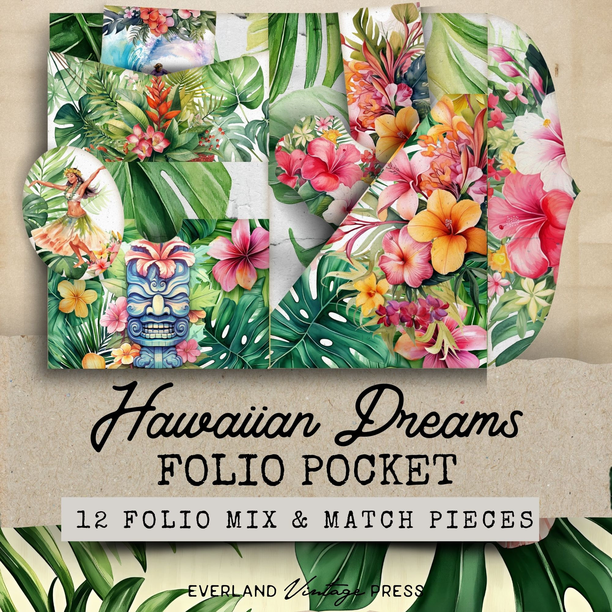 Hawaii Junk Journal Bundle-90 Pieces, Hawaii Travel Ephemera, Junk ...