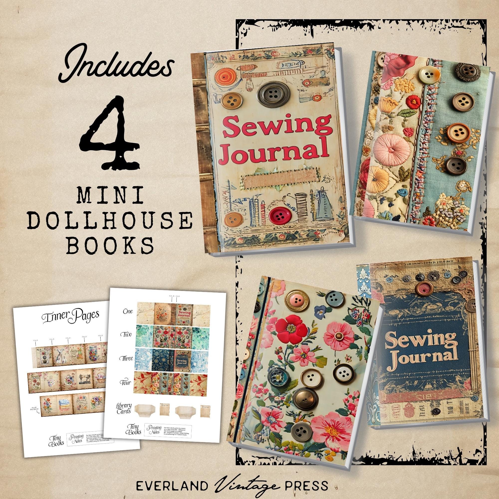 Vintage Sewing Dollhouse Mini Book, Vintage Embroidery Mini Book ...