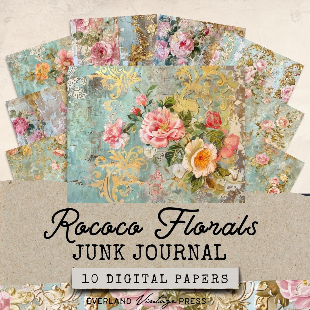 Rococo Floral Junk Journal Paper, Pastel Pink and Blue Floral Junk ...