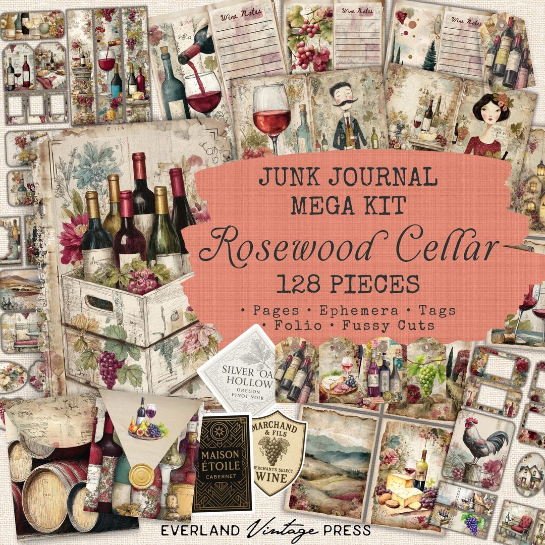 Wine Junk Journal,industrial Grunge Label,printable Ephemera Wine ...