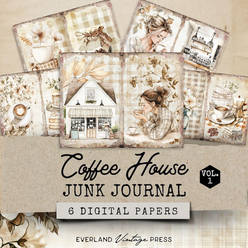 Coffee Junk Journal Kit Bundle-90 Pieces, Junk Journal Folio Coffee ...