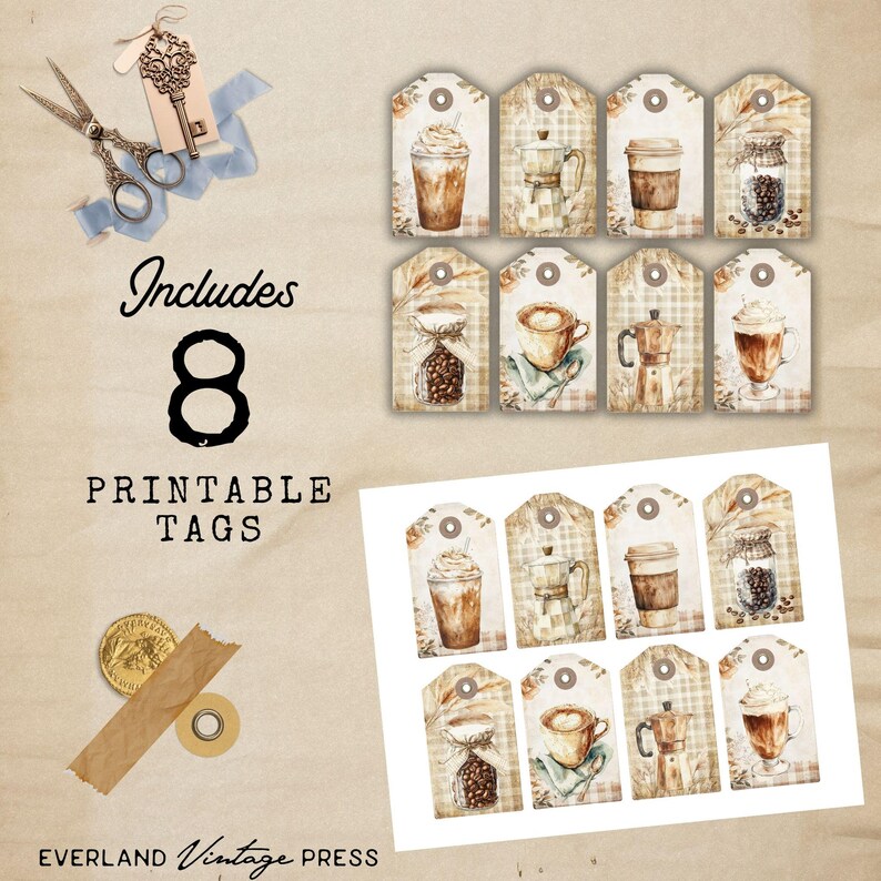 Junk Journal Folio Coffee Tags & Envelopes, Coffee Junk Journal ...