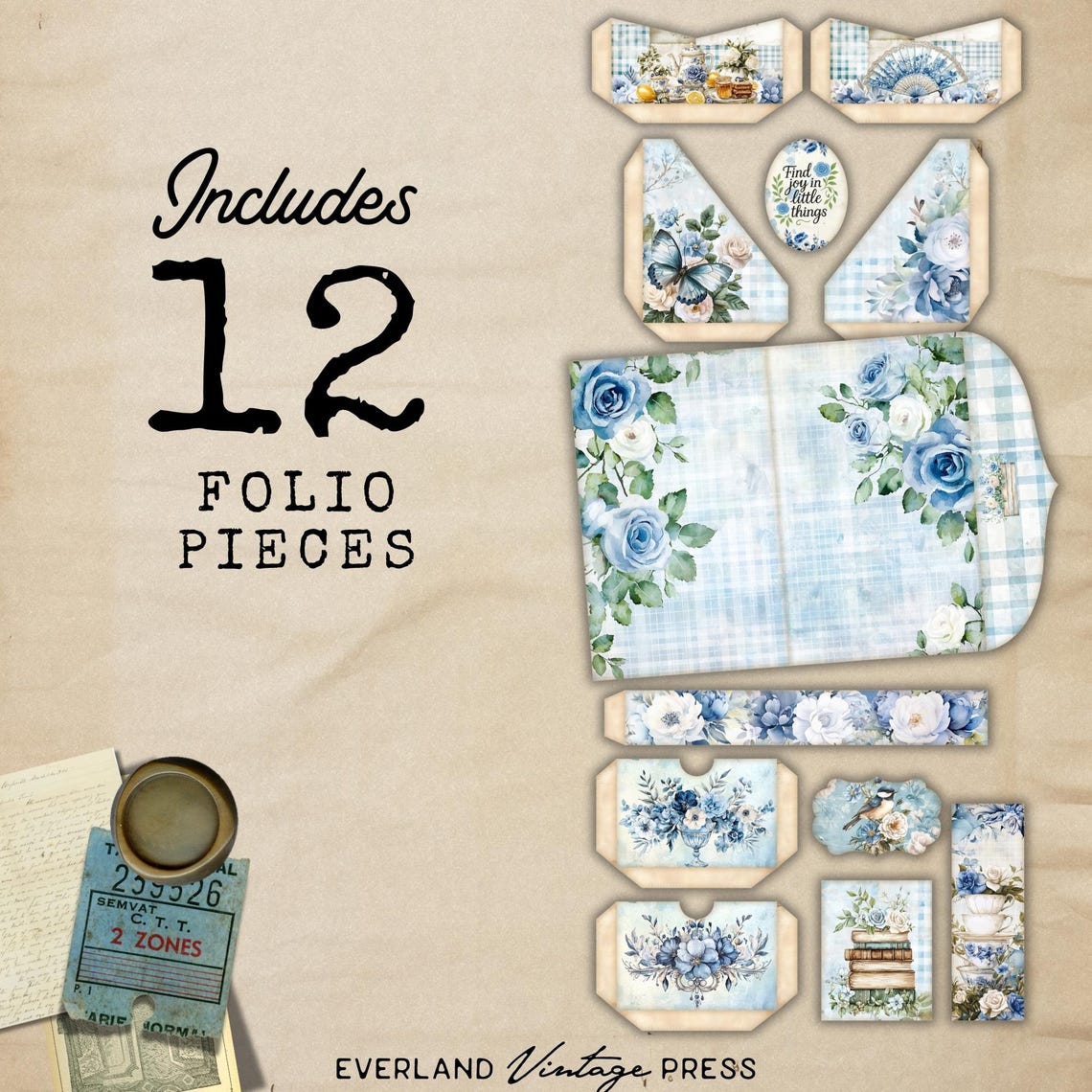 Blue Rose Folio, 35 Spring Garden Folio Pocket, Folio Kit Roses, Spring ...