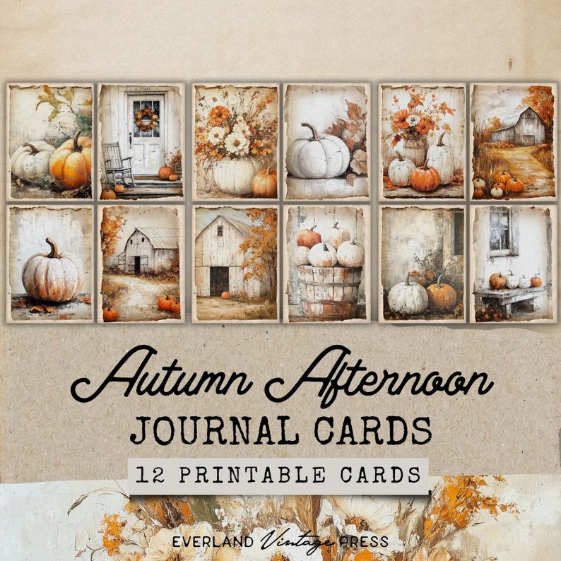 Autumn Afternoon Junk Journal Cards, Cozy Autumn Junk Journal Ephemera ...