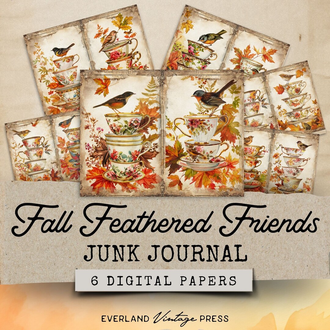 Fall Quirky Birds Junk Journal Pages, Cozy Autumn Junk Journal Kit, 6 ...