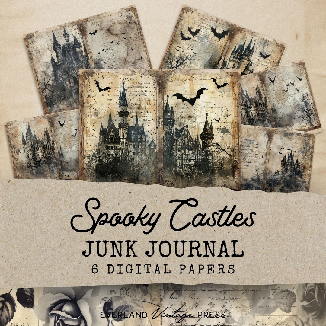 Spooky Junk Journal Gothic Castle Paper, Gothic Junk Journal Kit, 6 ...