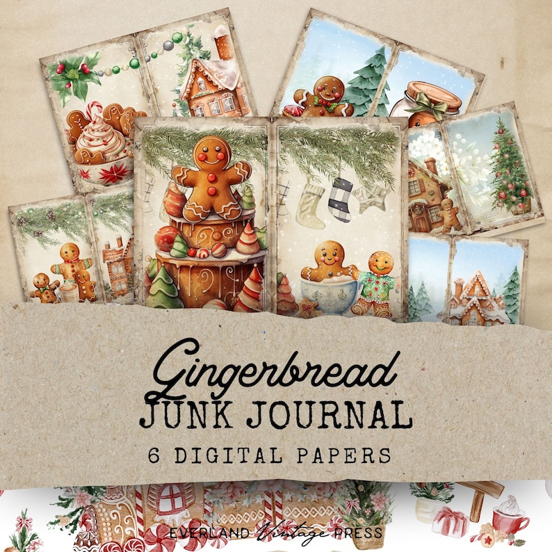 Gingerbread Junk Journal Pages, Gingerbread Junk Journal Kit, 6 ...