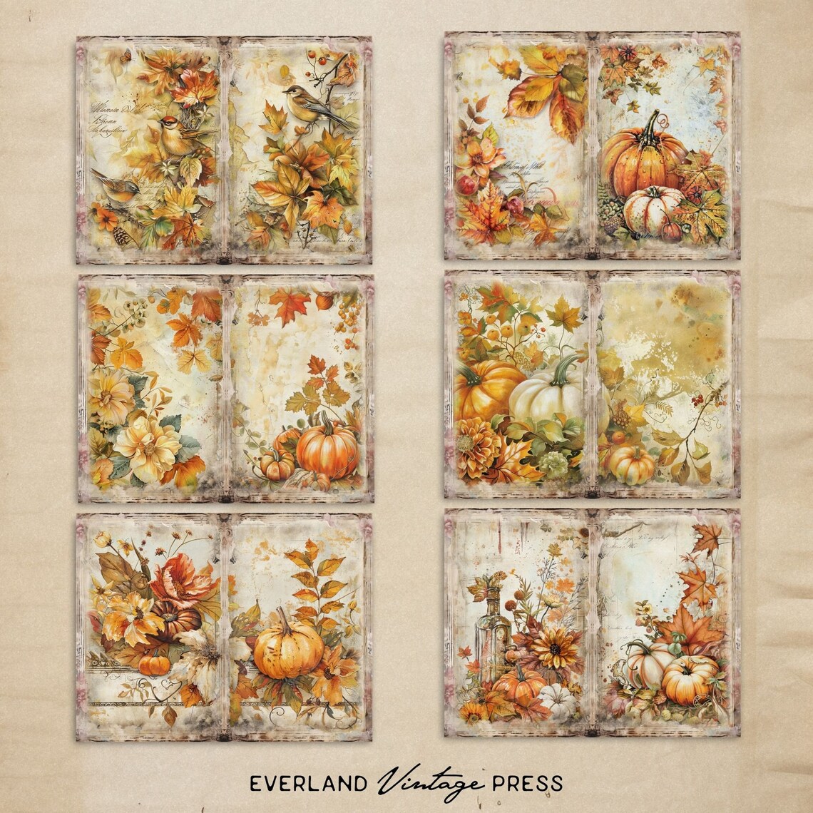 Fall Foliage Journal Papers, Cozy Autumn Junk Journal Kit, 6 Pumpkin ...