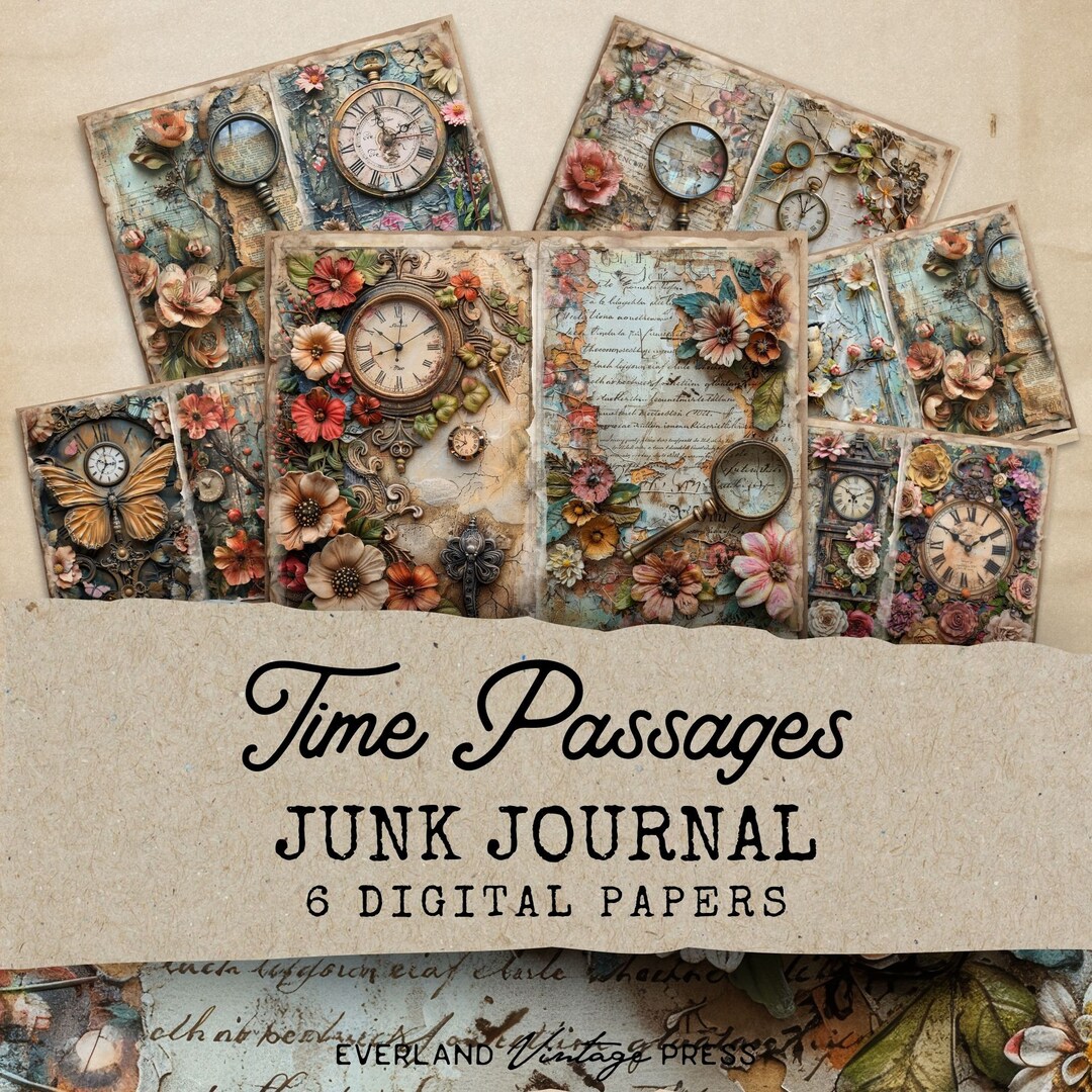 Floral Clocks Junk Journal Paper, Steampunk Junk Journal Kit, 6 Clocks ...