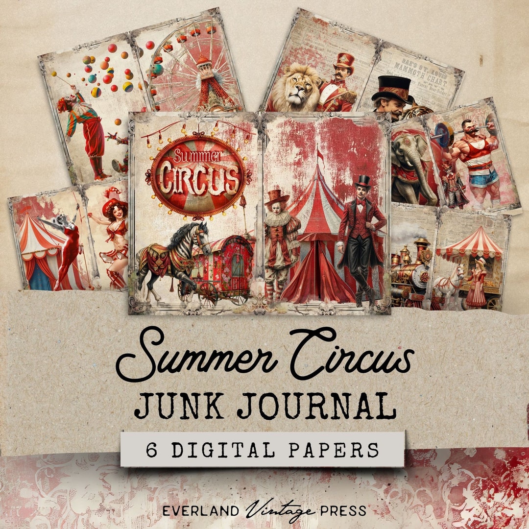 Circus Junk Journal Pages, Summer Circus Junk Journal Kit, 6 Digital ...