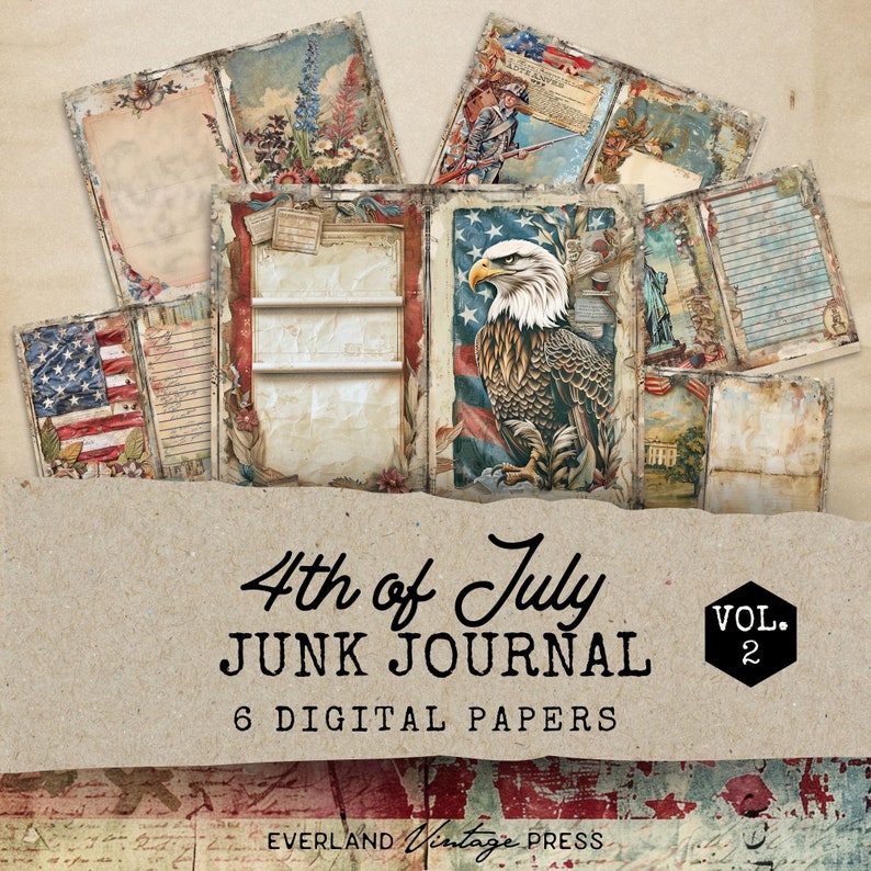 Junk Journal Kit 4th July Bundle 90 Pieces, Fourth of July Ephemera ...